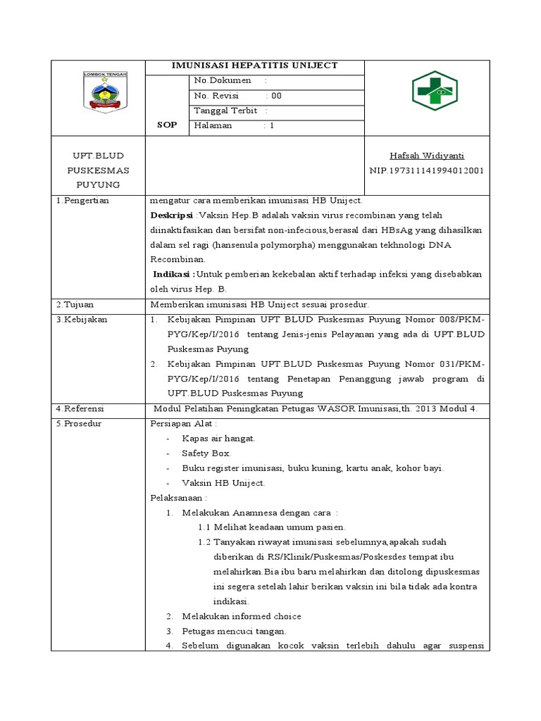 SOP IMUNISASI HEPATITIS UNIJECT | PDF