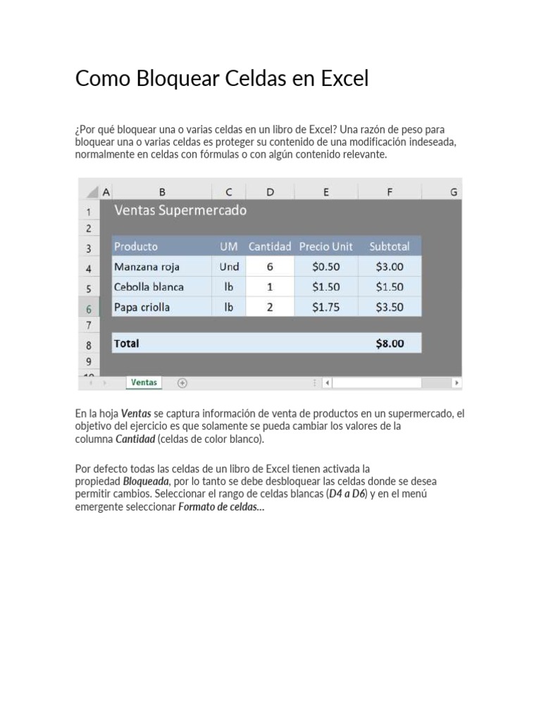 Como Bloquear Celdas en Excel | PDF
