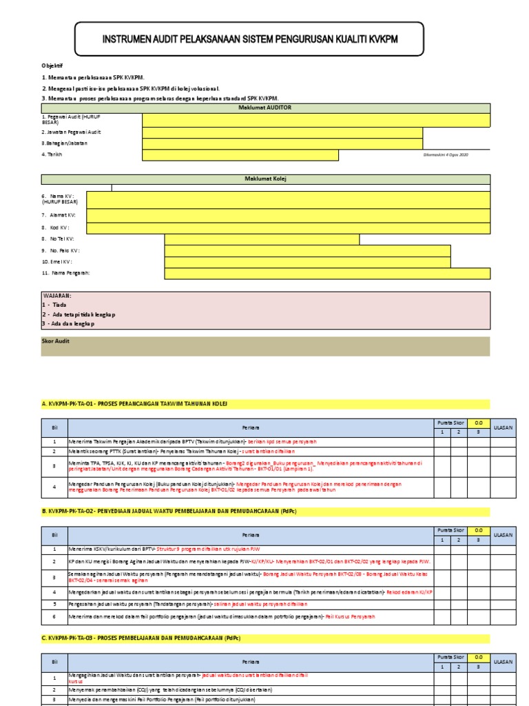 BKU-04-02 (Instrumen Audit Pelaksanaan SPK KVKPM) - Dinedit | PDF