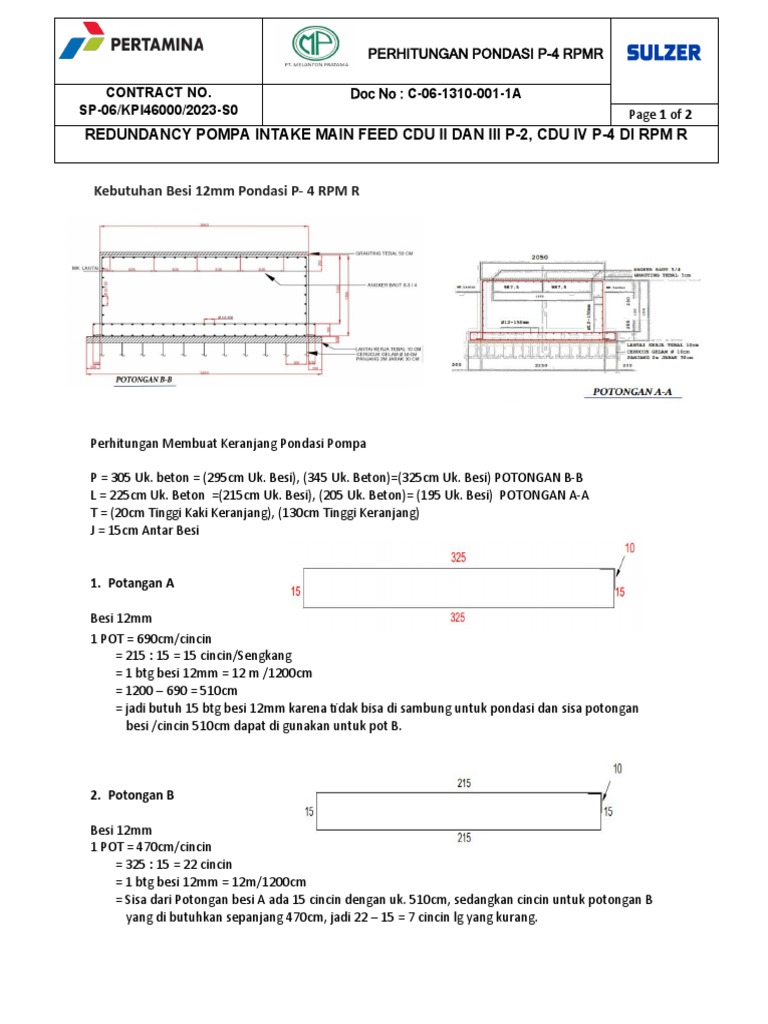 Perhitungan Pondasi Pompa P-4 RPM R | PDF