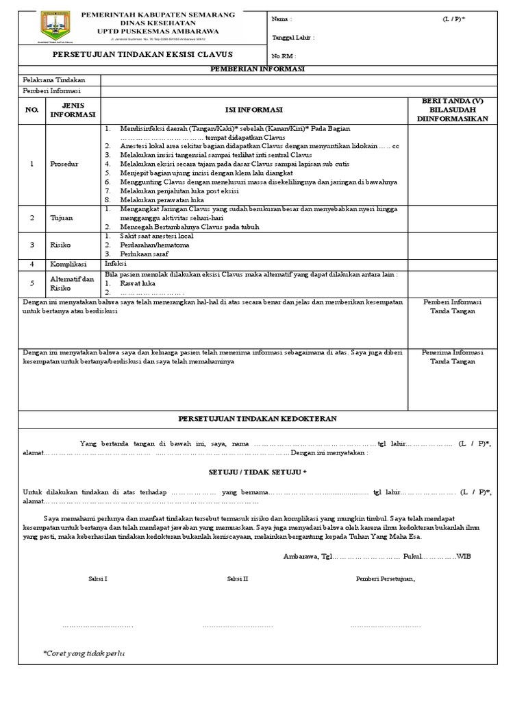 INFORMED CONSENT TINDAKAN Eksisi Clavus | PDF