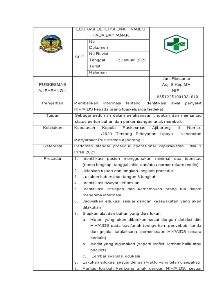 Sop Edukasi Deteksi Dini Hiv Aids Pada Bayi Anak | PDF