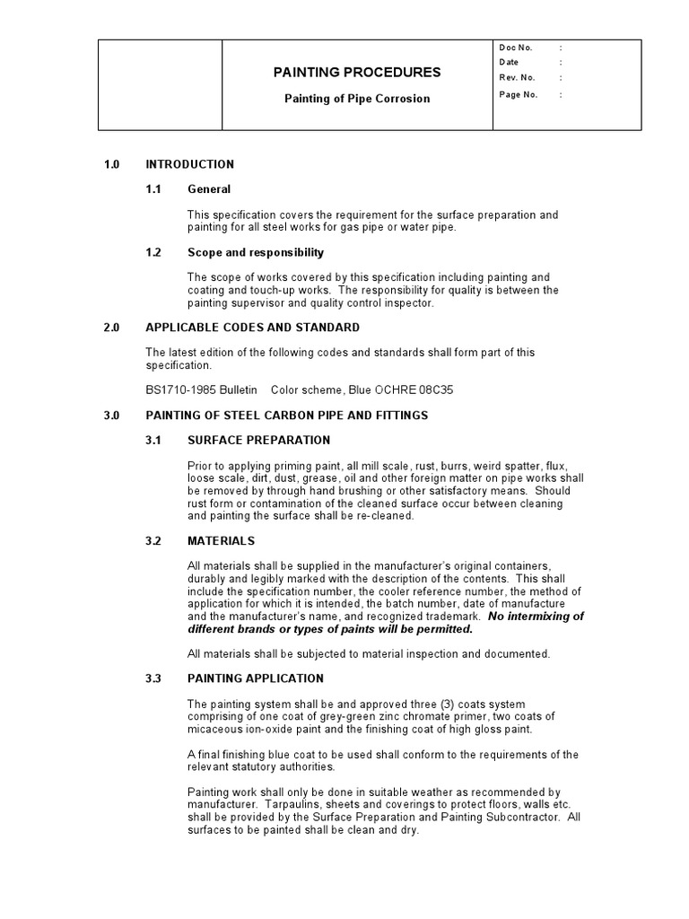 Painting Procedures | PDF | Paint | Pipe (Fluid Conveyance)
