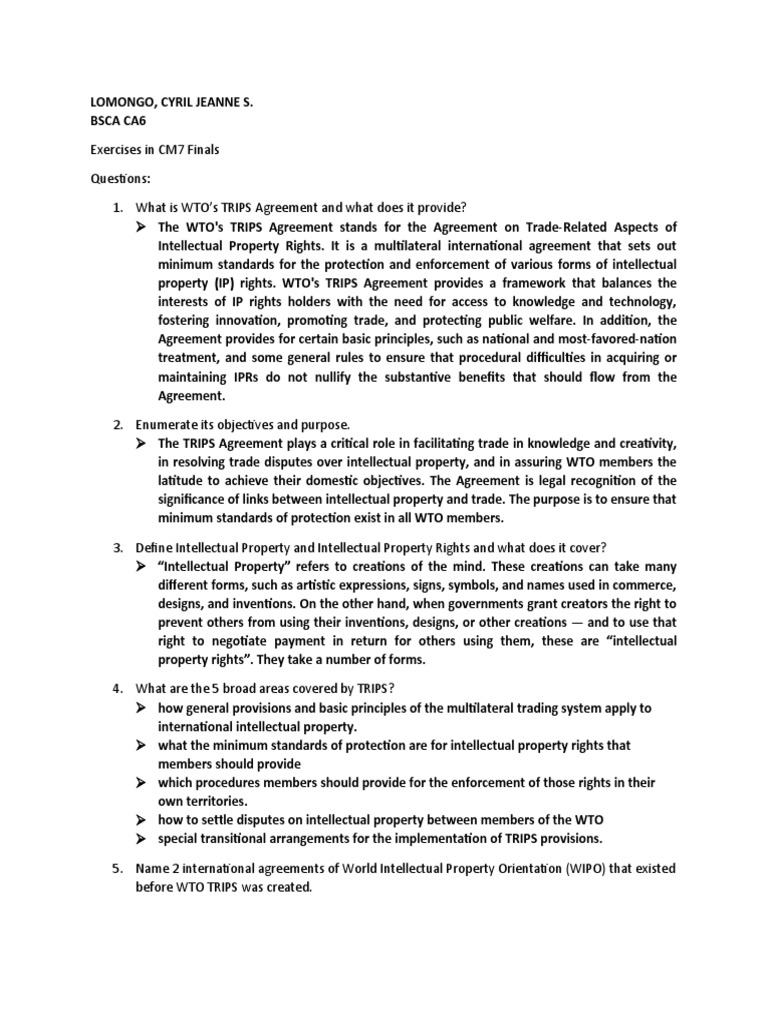 Exercises in CM7 Finals | PDF | Trips Agreement | Intellectual Property