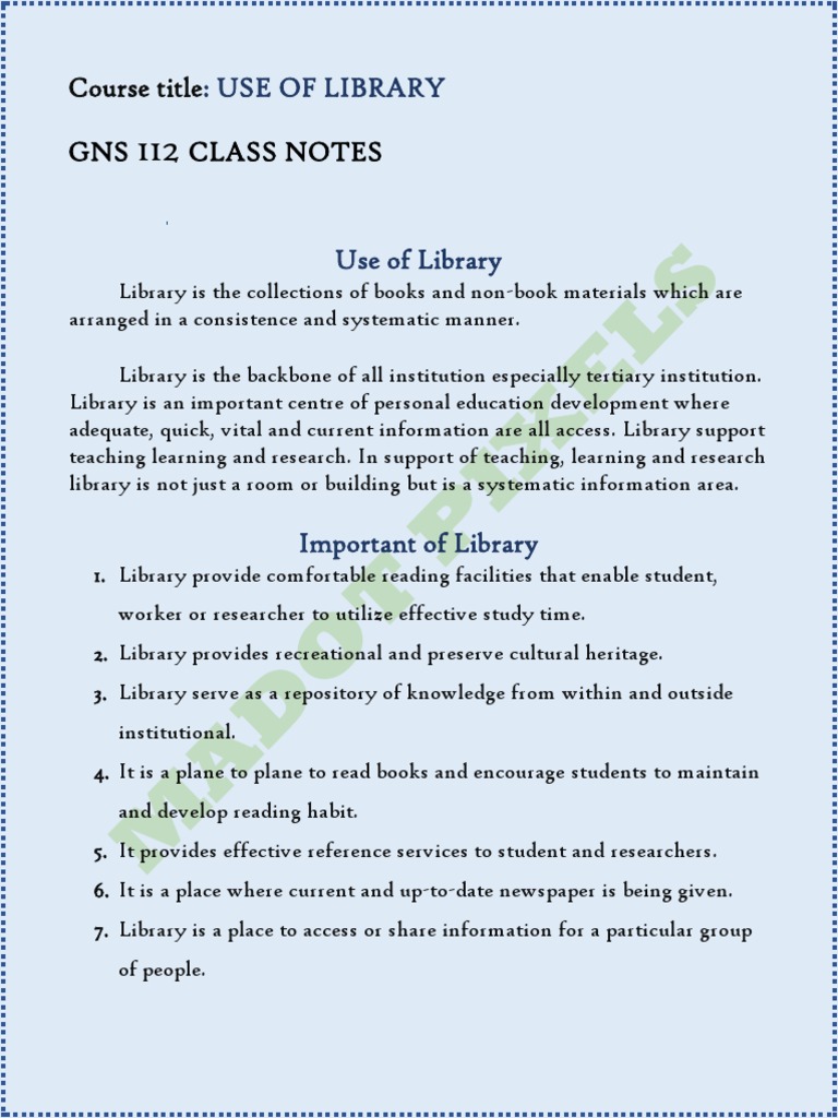 GNS 112 COURSE NOTE (Use of Library) | PDF | Computers