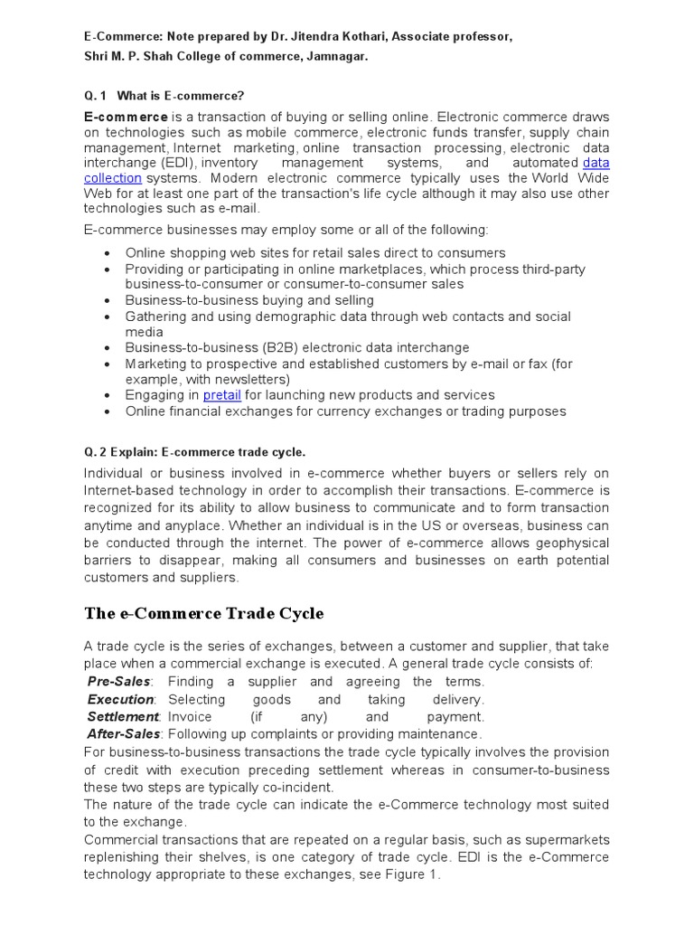 Ecommerce Notes | PDF | E Commerce | Information Technology