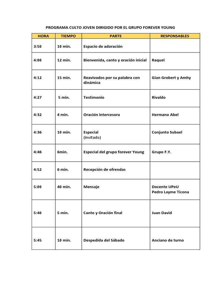 Programa Culto Joven | PDF