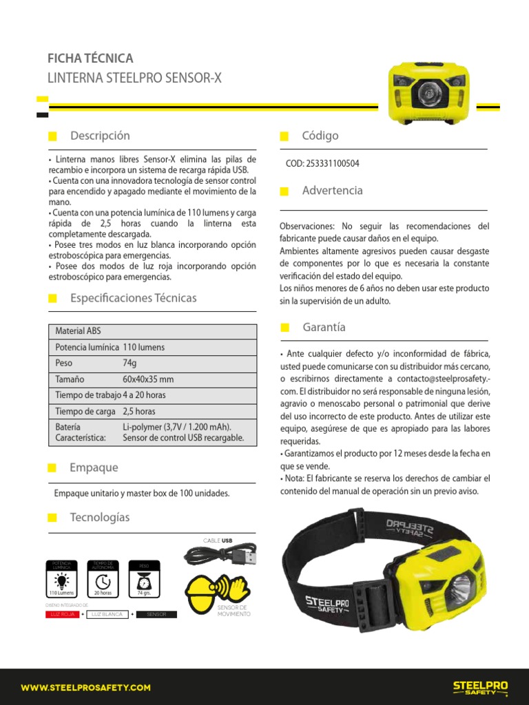 Linterna Steelpro Sensor-X: Especificaciones y Uso | PDF