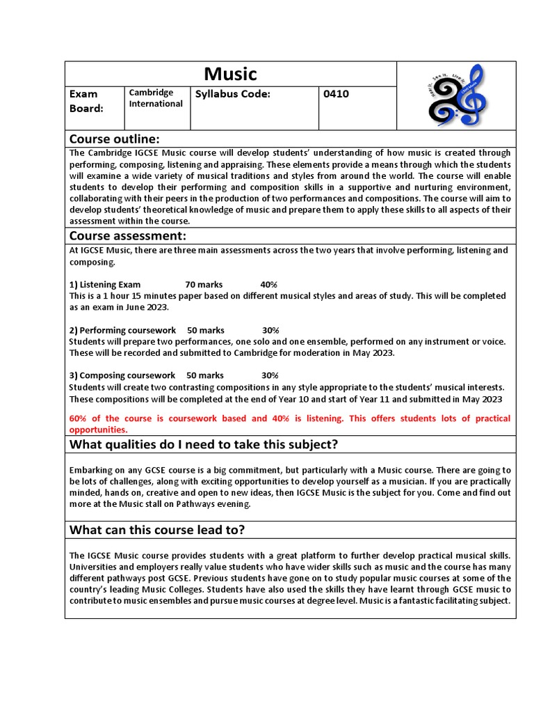 IGCSE Music Teachers' Guide 2021 | PDF | Learning | Cognition