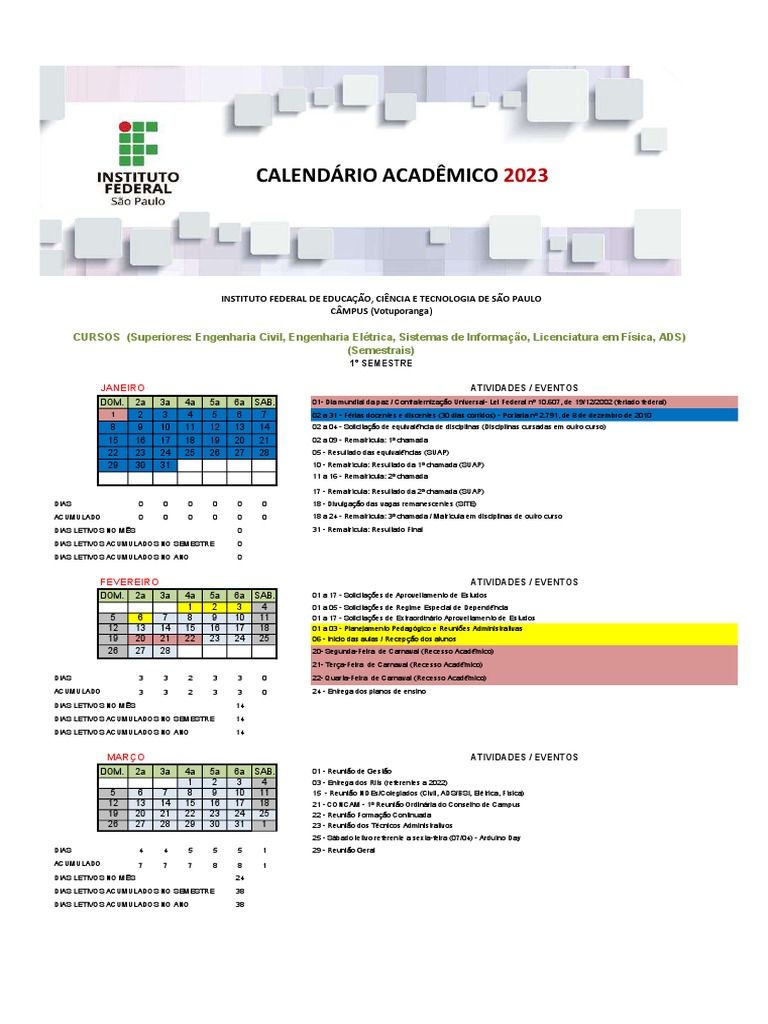 IFSP VTP - Calendario Superior 2023 Atualizado 06 03 | PDF