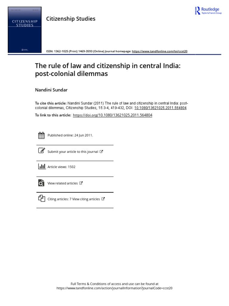 The Rule of Law and Citizenship in Central India Post Colonial Dilemmas ...