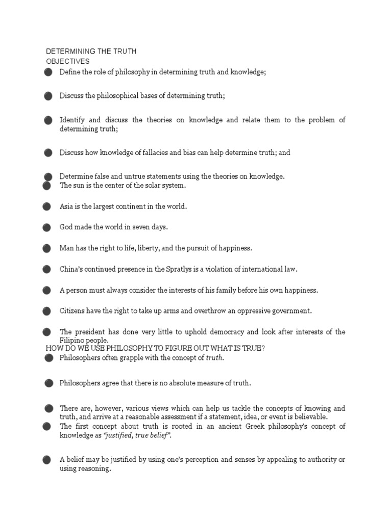 Determining The Truth1 | Download Free PDF | Truth | Knowledge