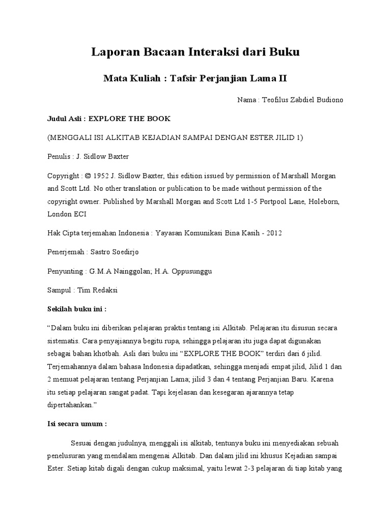 Laporan Bacaan Interaksi dari Buku Menggali Isi Alkitab (e) | PDF