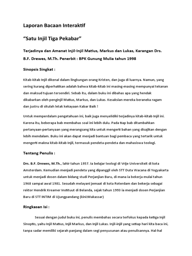 Tiga Injil Sinoptik: Matius, Markus, Lukas | PDF