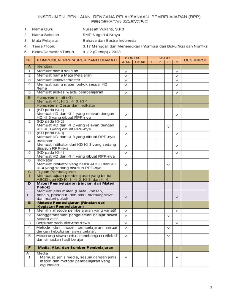 B. Instrumen Penilaian RPP | PDF