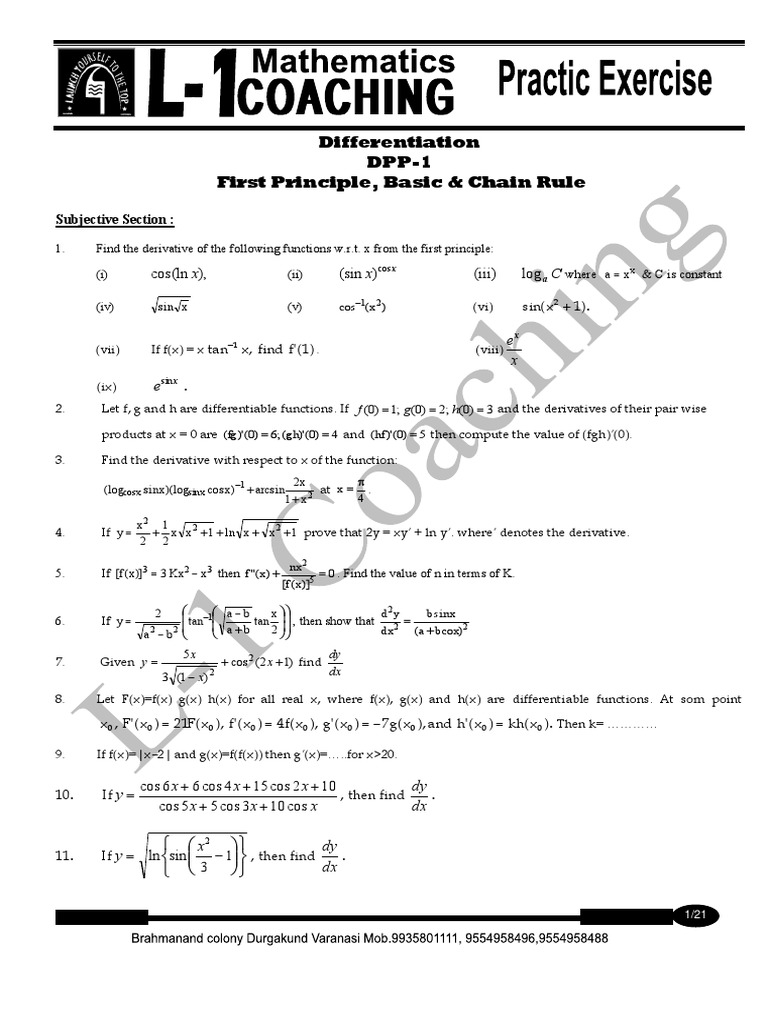 Differentiation DPP | PDF | Derivative | Function (Mathematics)