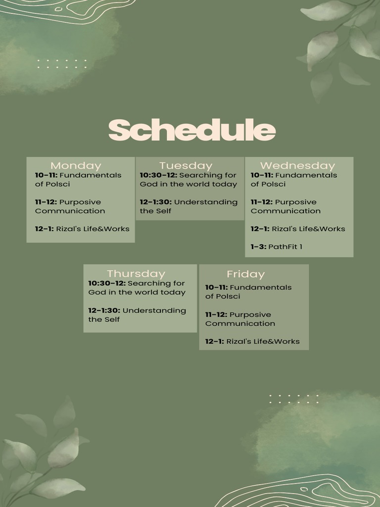 Weekly College Class Schedule | PDF