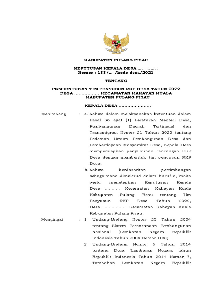 Contoh SK Tim Penyusun RKP Desa | PDF