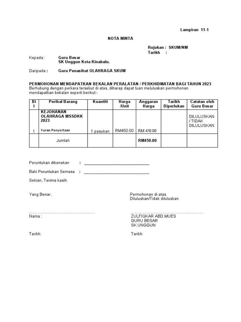 Nota Minta MSSD Format Terkini | PDF