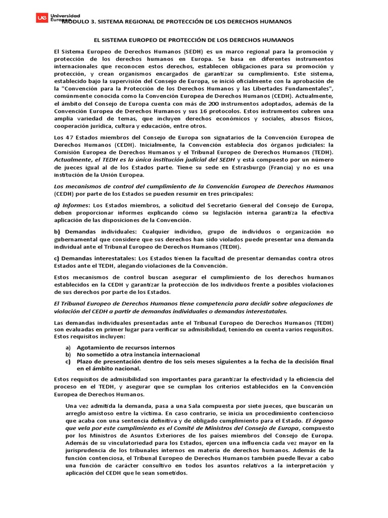 El Sistema Europeo de Protección de Los Derechos Humanos | PDF | Convenio europeo de derechos ...