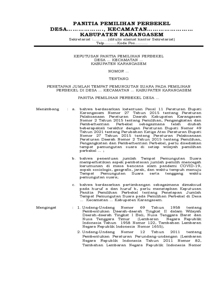Contoh Format SK Penetapan TPS | PDF