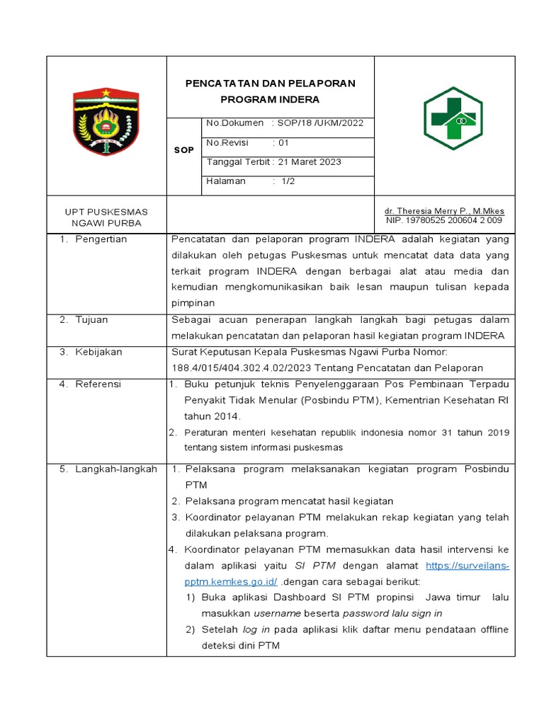SOP Pencatatan Program INDERA | PDF