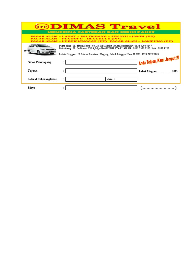 Tiket Travel Palembang dan Sekitarnya | PDF