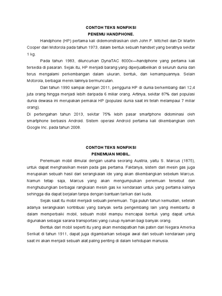 Contoh Teks Nonfiksi dan Fiksi | PDF
