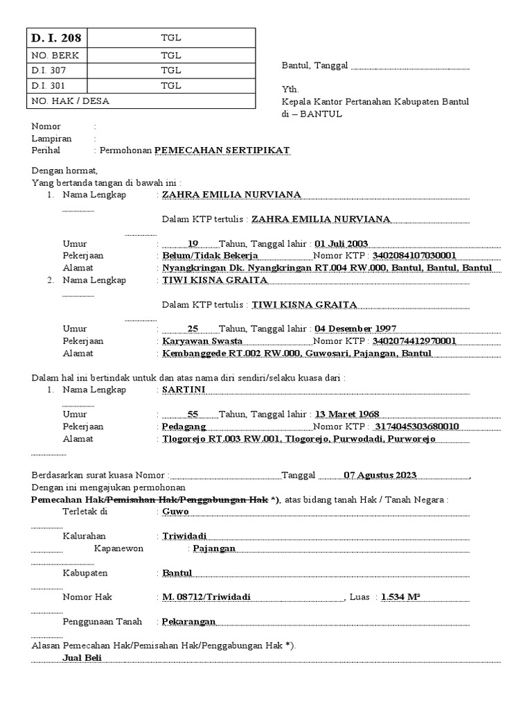 Permohonan Pecah Dan Penggabungan | PDF