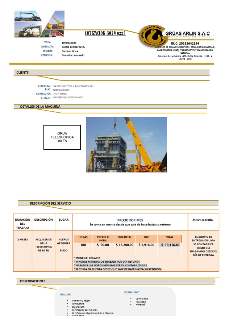 Cotización Grúa | PDF