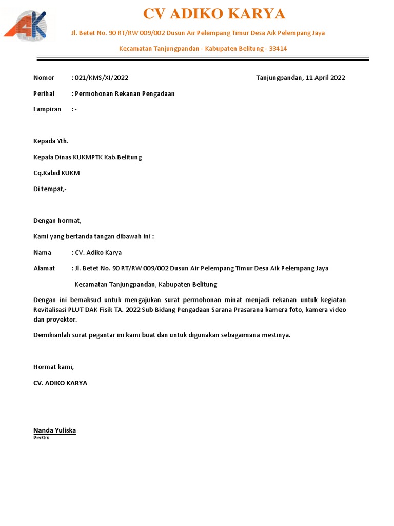 Koreksi Surat Permohonan Rekanan | PDF