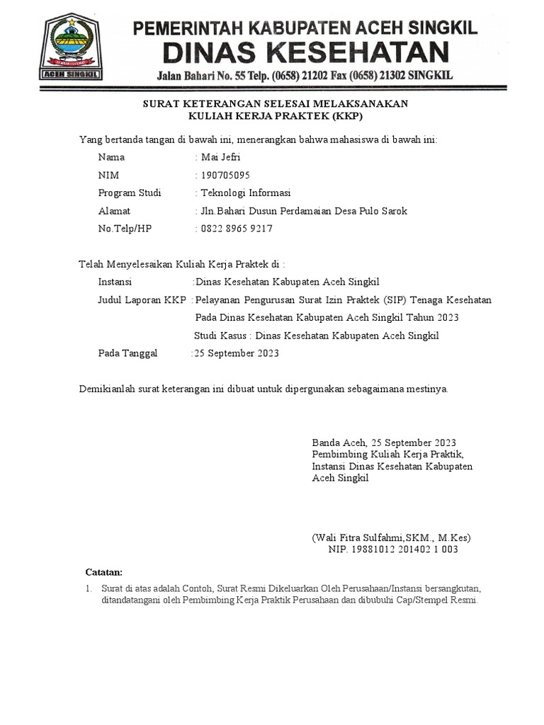 FORM.kkp.TI-014 - Surat Keterangan Selesai Melaksanakan KKP (1) | PDF