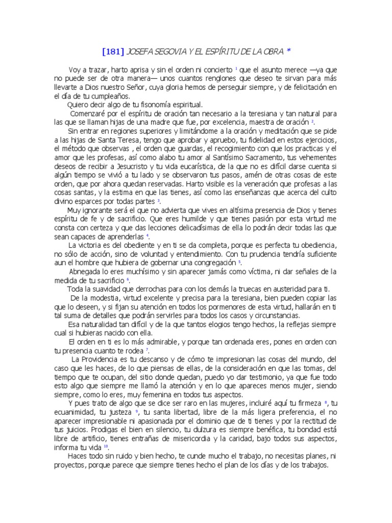 Josefa Segovia y El Espíritu de La Obra | PDF