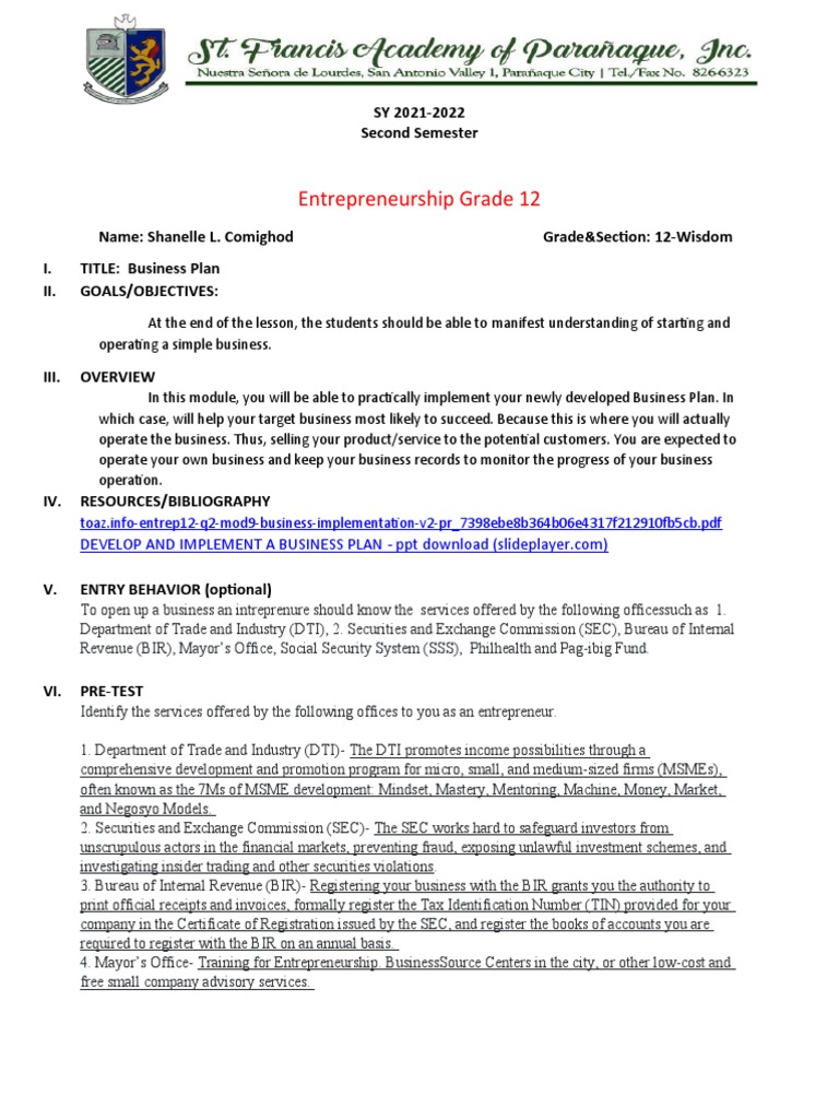 Module Business Plan 1 Comighod | PDF | Business