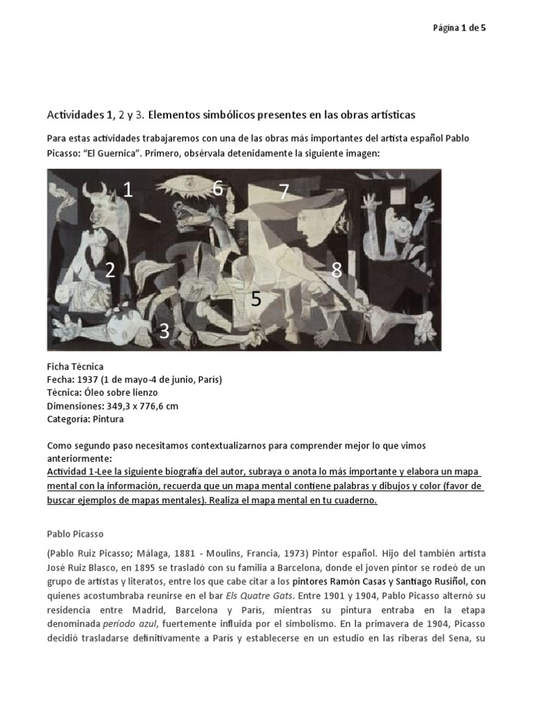 Elementos simbólicos en el arte, ejercicio | PDF | Cubismo | Pablo Picasso