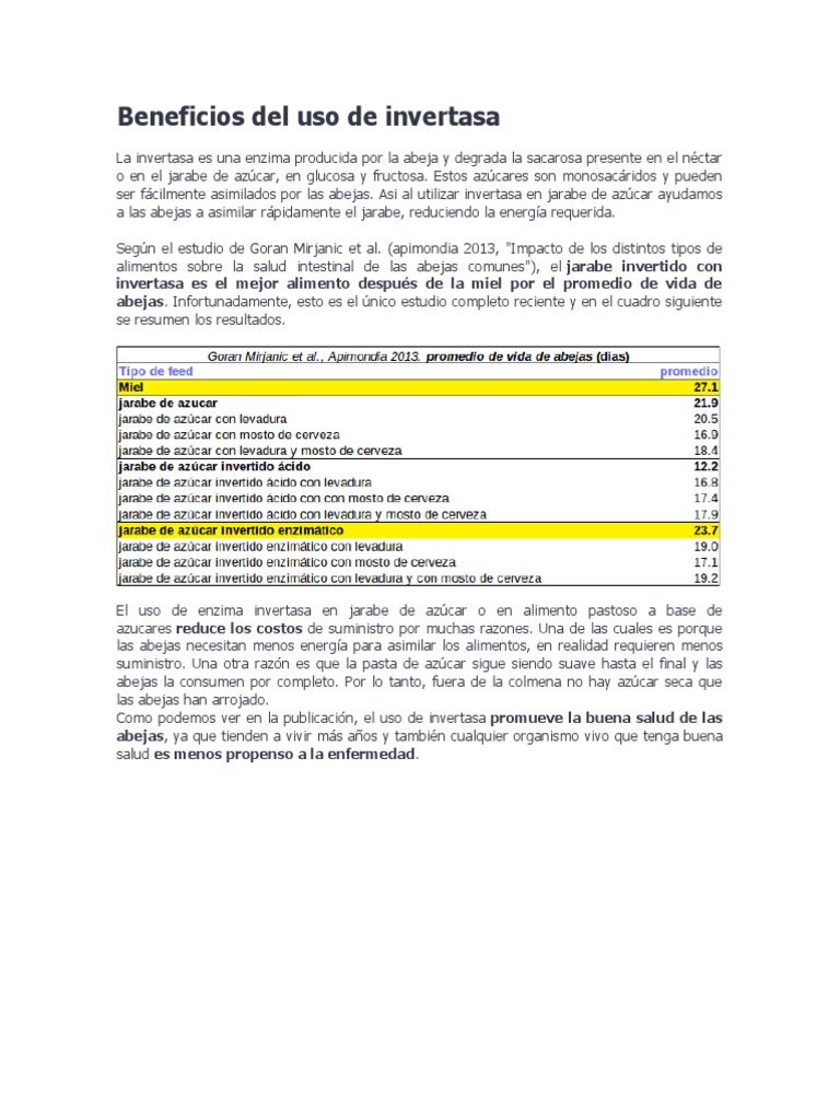 Beneficios Del Uso de Invertasa | PDF