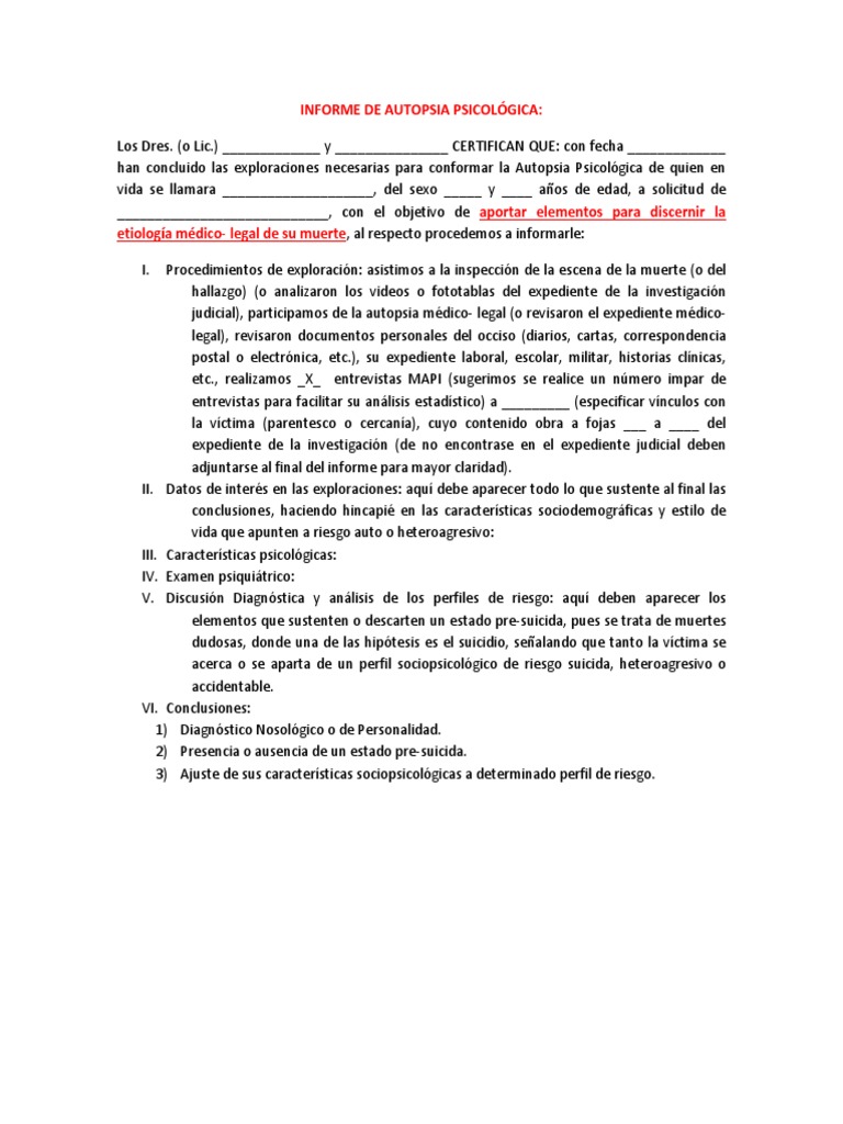Formatos de Informe de Autopsia Psicologica PDF | PDF