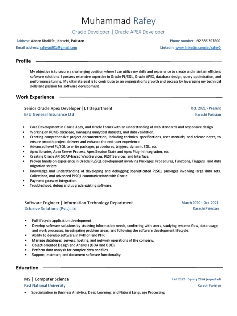 Resume Muhammad Rafe y | PDF | Pl/Sql | Databases