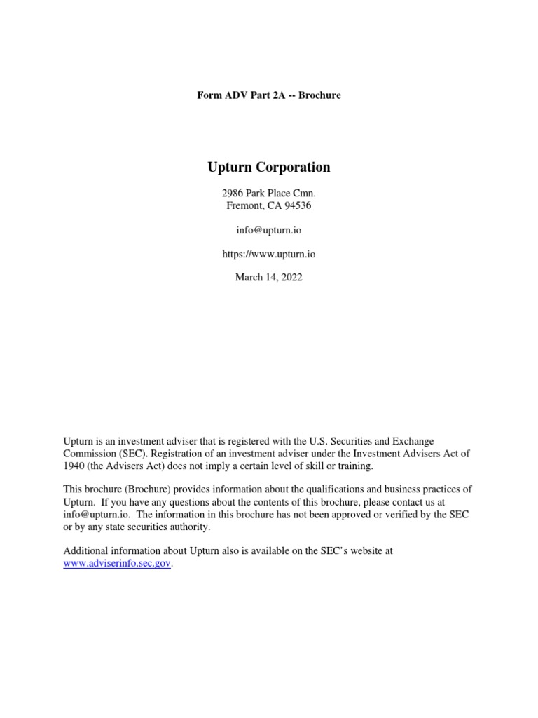 Upturn Corporation: Form ADV Part 2A - Brochure | PDF