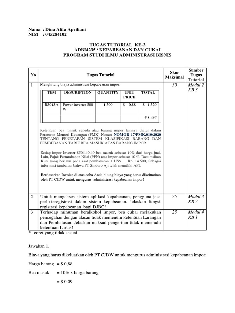 Tugas 2 Adbi 4235 - Kepabeanan Dan Cukai | PDF | Pengelolaan Keuangan & Uang