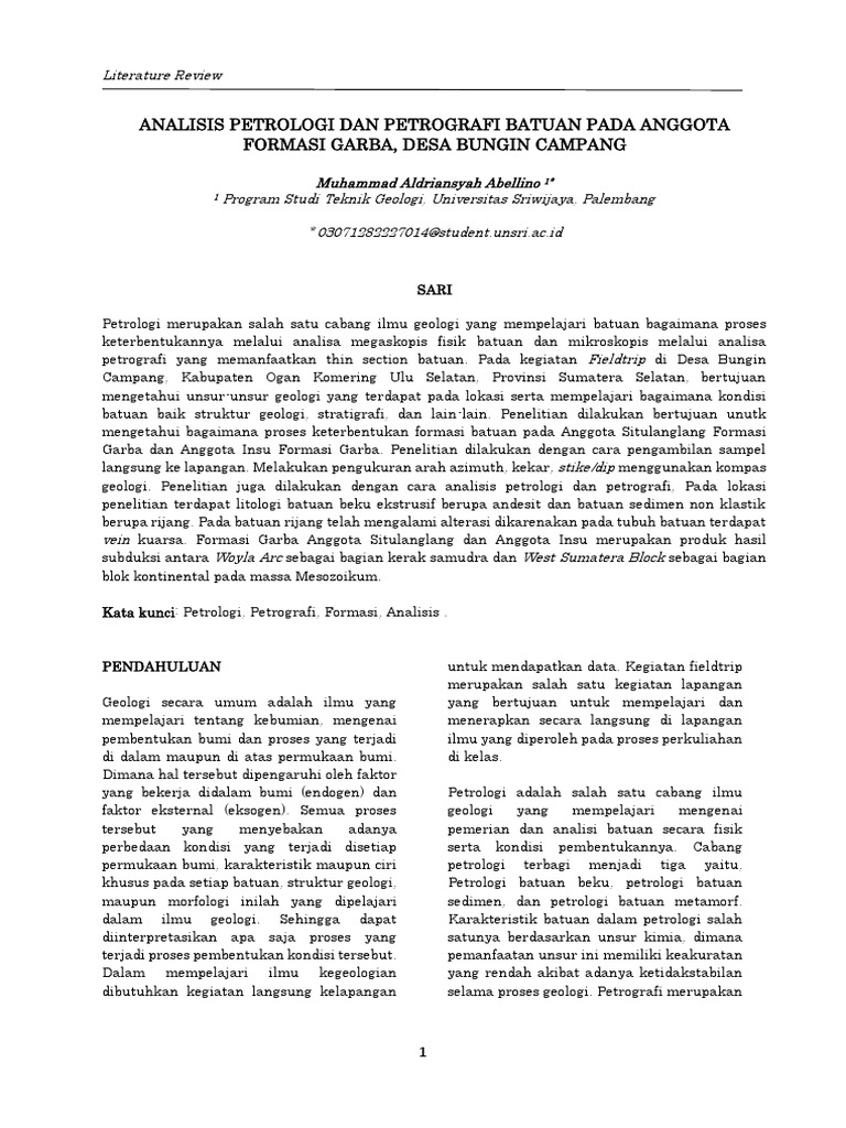 Paper Analisis Petrologi Dan Petrografi Batuan Pada Formasi Anggota ... Paper Analisis Petrologi Dan Petrografi Batuan Pada Formasi Anggota ...