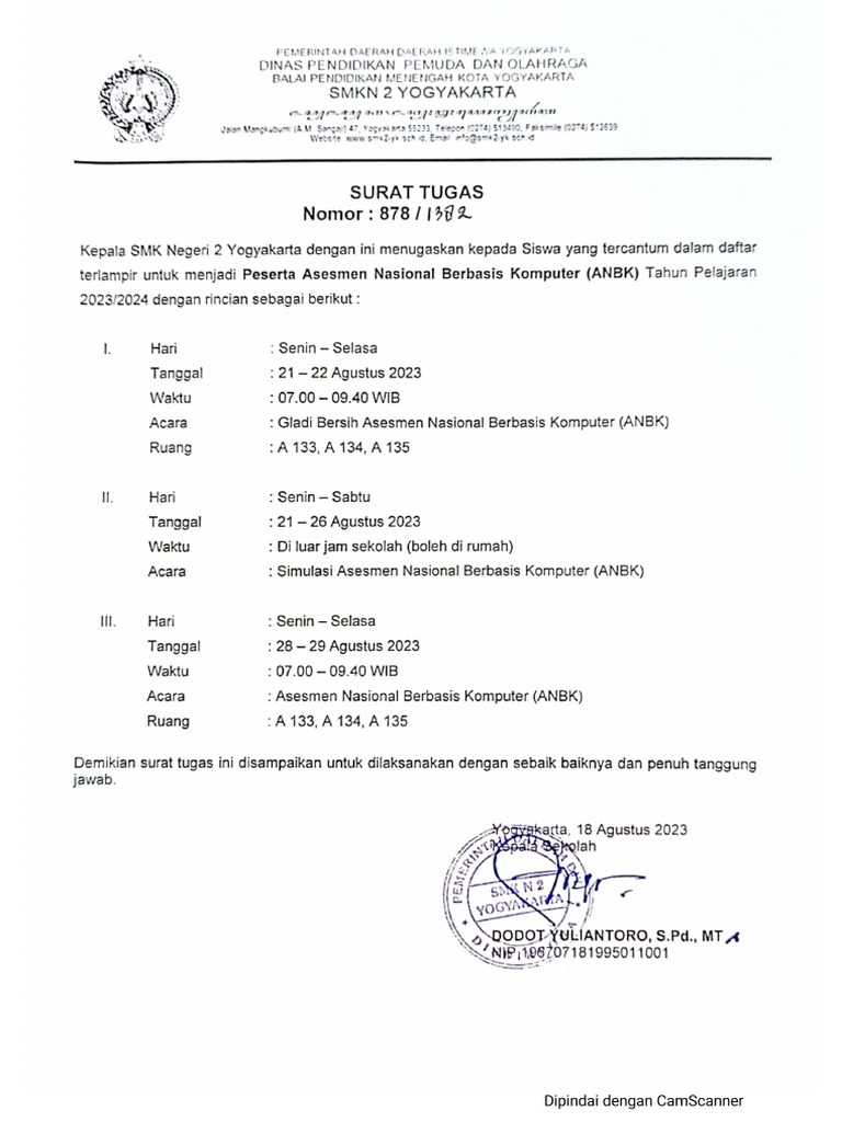Surat Tugas Peserta ANBK TP 2023-2024 | PDF