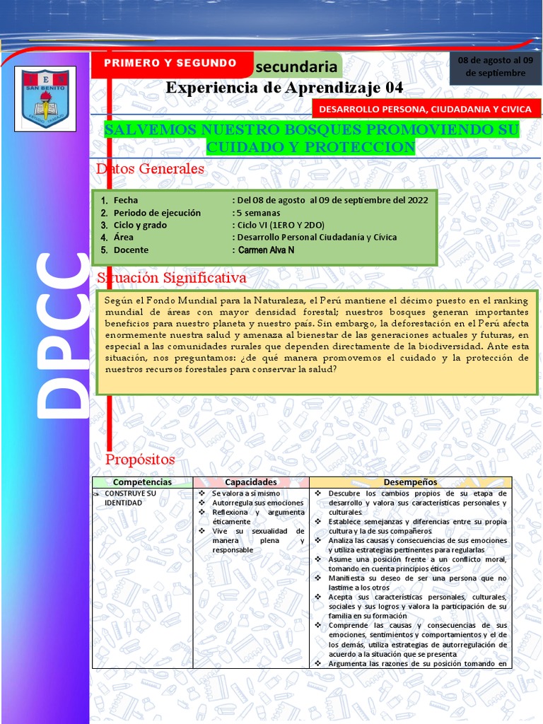 Experiencia de Aprendizaje 04 - 1ero y 2do - DPCC Eda 4 | PDF