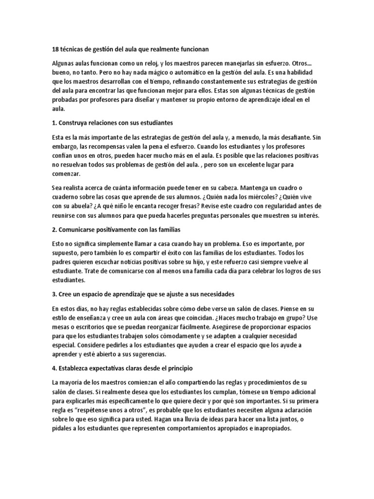 18 Técnicas de Gestión de Aula Que Funcionan | PDF | La gestión del ... 18 Técnicas de Gestión de Aula Que Funcionan | PDF | La gestión del ...