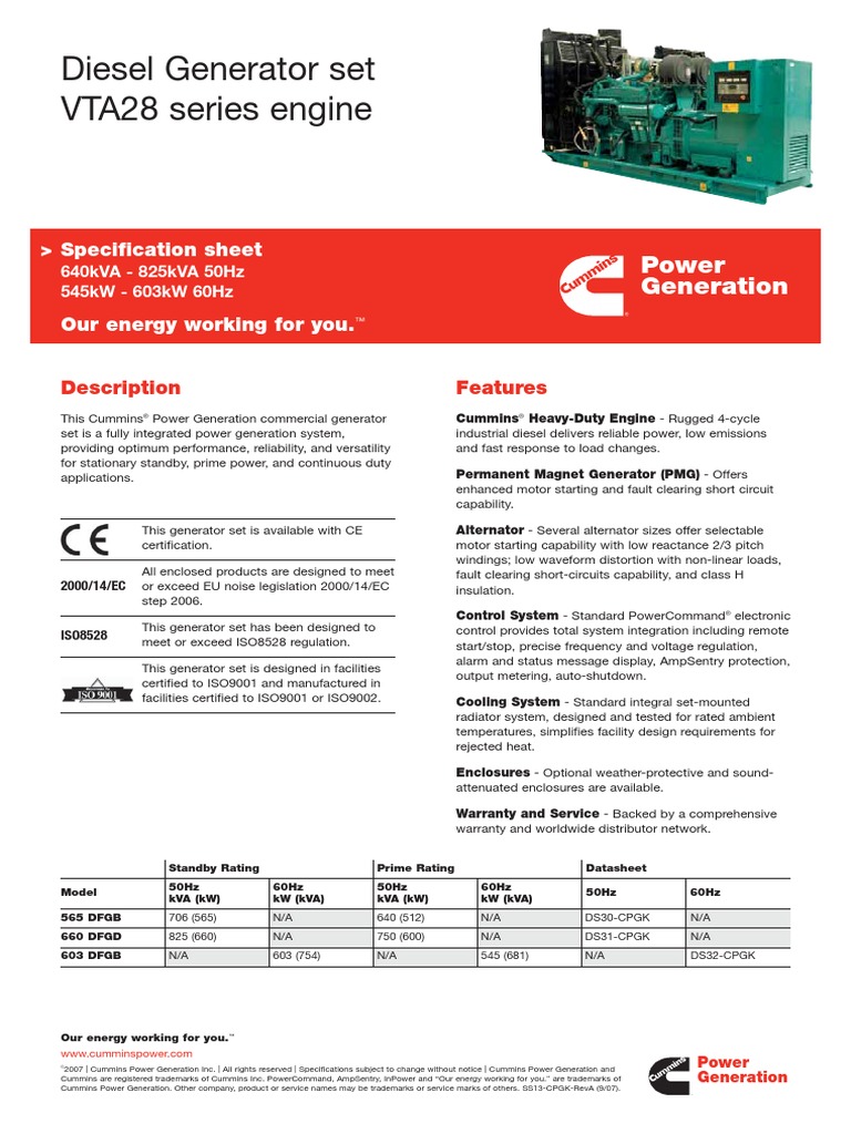 Cummins Manuals For 750kVA Generator - 27092 - VTA28 | PDF