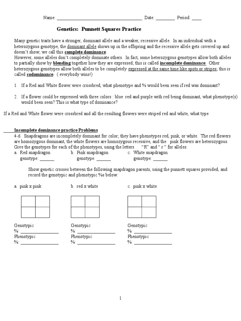 Codominance Worksheet | PDF | Dominance (Genetics) | Genotype