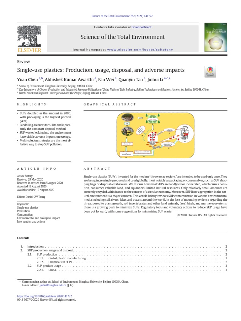 Single-Use Plastics Production Usage Disposal and Adverse Impacts | PDF