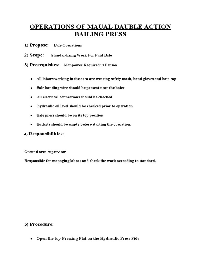 Baler Operation Safety Procedures Guide | PDF | Personal Protective ...