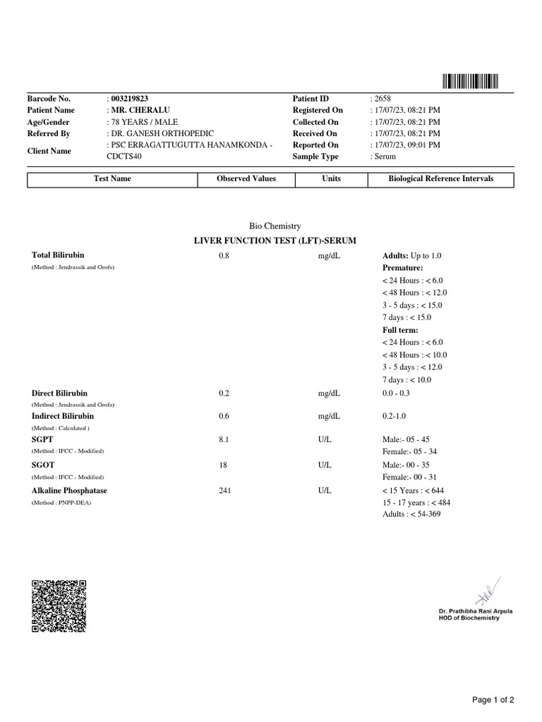 Liver Function Test (LFT) - Serum: Bio Chemistry | PDF