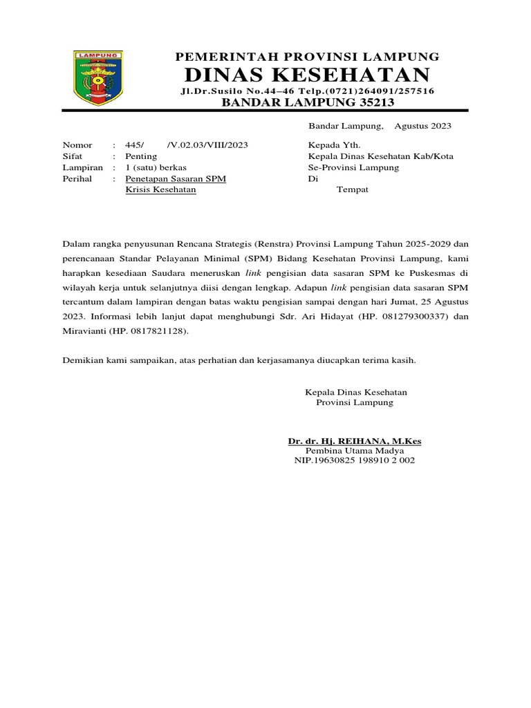 Surat Link Penetapan Sasaran SPM | PDF